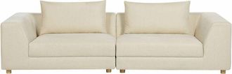 Beliani Sofa Sandbeige Stoffbezug 3-Sitzer Dicke Polsterung Breite Armlehnen mit Holzfüßen Kissen Freistehend Modern Wohnzimmer Ausstattung Sitzmöbel