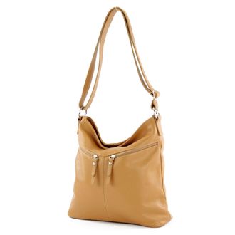 modamoda.de T196 Damen Leder Schultertasche Umh&auml;ngetasche handmade in Italy, Farbe:Camel