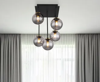 Globo Lighting home24 Deckenleuchte Jorge Typ B 26 x 38 x 26cm Schwarz/Durchsichtig Glasart: Farbglas Material: Glas, Metall Metallart: Messing, Eisen Oberfl&auml;che