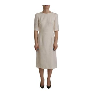 Dolce & Gabbana Elegantes Blumen Jacquard Midi Kleid - - Dresses - Damen - Wei&szlig; - L