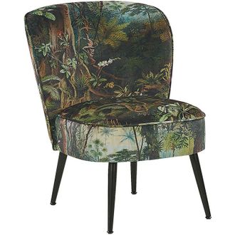 Beliani Fauteuil Bas sans Accoudoirs en Tissu Vert avec Imprim&eacute; Jungle Multicolore Rembourrage &Eacute;pais et Confort Optimal pour Salon R&eacute;tro et Moderne Beliani