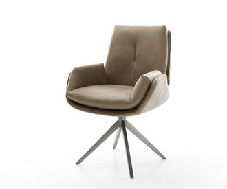 DELIFE Drehstuhl Clea-Flex Mikrofaser Beige Vintage Kreuzgestell breit Graphit 360&deg; drehbar Wippfunktion, Esszimmerst&uuml;hle