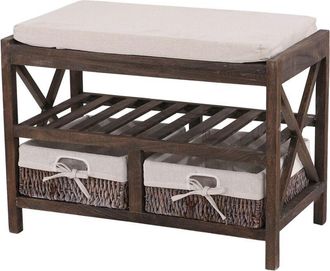 Hhg Etag&egrave;re / range-chaussures / banc, 45x65x34cm, shabby chic, vintage, marron