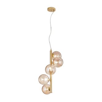 Luce-Ambiente-Design Honey suspension in Brass Metal With Five Champagne Glass Diffusers