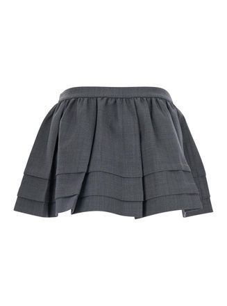 Shushu/Tong Womens Skirt Tuck Detail Pleated Wool-Blend Grey