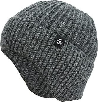 Generic Chapeau de trappeur pour grand homme, chaud, en tricot torsadé, doux, épais, mignon en tricot pour temps froid, chapeau dhiver pour jeunes, gris foncé