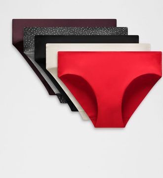 lululemon InvisiWear Bikini-Unterwäsche mit mittelhohem Bund 5er-Pack für Frauen - Größe 2XL in Black/Black Plum/Oxford Red