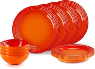 LE CREUSET Le Creuset 12-teiliges Geschirrset aus Steinzeug, Ofenrot, 79351000907081