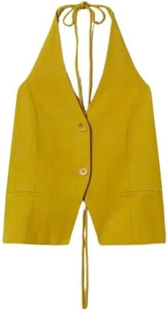 Twinset Femme, Vestes, Vert, Taille: 40 FR Gilet halter en lin m&eacute;lang&eacute;