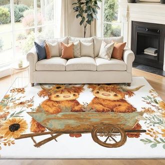 Generic Tapis 140 x 200 cm Boh&eacute;mie B&eacute;tail des Highlands Doux Moelleux Robuste Facile &agrave; Nettoyer Moderne pour Chambre Couloir, Blanc Brun