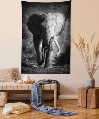 Abakuhaus Grau Wandteppich, Exotische Wildlife Elefant aus Weiches Mikrofaser Stoff Waschbar ohne Verblassen Digitaldruck, 150 x 110 cm,Grau
