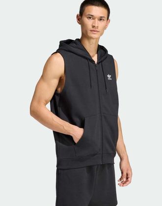 adidas Originals Essentials - Sweat &agrave; capuche sans manches avec logo tr&egrave;fle - Noir
