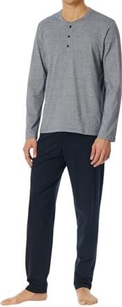 Schiesser Herren Schlafanzug Lang mit Knopfleiste-Nightwear Set Ensemble de Pijama, Bleu Nuit 182515, 50 Hommes