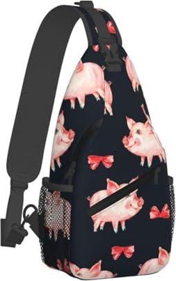 Generic Sacoche Tactique Cochon rouge mignon Mode Sac De Poitrine Polyester Sac &agrave; Dos De Voyage pour Homme Femme Randonn&eacute;e