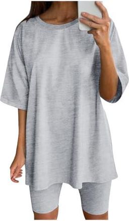 Generic Ensemble 2 pi&egrave;ces pour femme 2026 d&eacute;t&eacute; 2026 - Ensemble de salon assorti - T-shirt surdimensionn&eacute; - Tenue courte de motard, gris, XXL