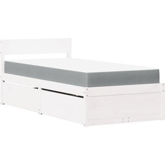vidaXL Bett mit Schubladen und Matratze Wei&szlig; 100x200 cm Massivholz vidaXL
