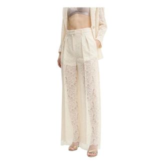 Simona Corsellini Pantalon large en dentelle et tulle - Femme - Pantalons - Beige - Taille: 38 FR