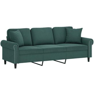 vidaXL 3-Sitzer-Sofa mit Zierkissen Dunkelgr&uuml;n 180 cm Samt Vidaxl