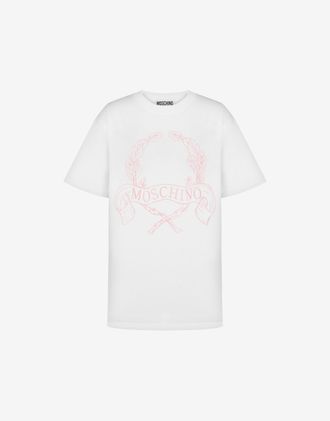 Moschino T-shirt en jersey de coton biologique Laurel Crown - Blanc