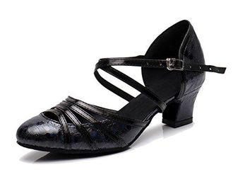 MGM-Joymod Chaussures de danse latine modernes &agrave; paillettes pour femme, Talon noir floral de 5 cm., 39 EU