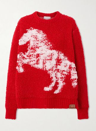 Stella McCartney Pull Oversize En Molleton De Laine M&eacute;lang&eacute;e Jacquard Effet Vieilli - Rouge