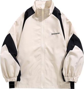 Minetom Veste Femme Vintage Hip Hop Manteau College Jacket Unisexe Casual Zipper Blouson Bomber Veste de Survêtement Streetwear G Beige XS