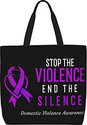 Generic Sac Fourre-Tout Mettre Fin &Agrave; La Violence Domestique Sac Tissu De Grande Capacit&eacute; Avec Poign&eacute;es Sacs En Toile Pour Femmes, Pour Filles, Burea, Voyage, 