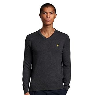 Lyle & Scott Hommes Pull Col en V en Coton Mérinos Charbon De Bois Chiné S