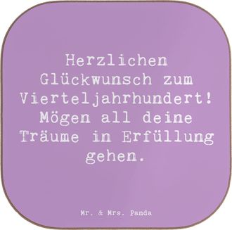 Mr. & Mrs. Panda Tischuntersetzer Spruch 25. Geburtstag Freude - Geschenk, Geschenke, Herzlichen Gl&uuml;ckwunsch zum Vierteljahrhundert, Coaster, Flaschenuntersetzer, Happ