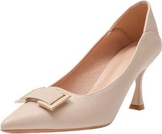 Generic Escarpins &agrave; bout pointu ferm&eacute; pour femme - Chaussures de mariage &agrave; bout pointu avec boucle en m&eacute;tal - Chaussures habill&eacute;es &agrave; enfiler, abricot, 39.5 EU