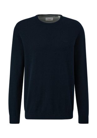 s.Oliver Strickpullover blau,Basic,Baumwolle,Meliert,Rundhals,Lang,Regular Fit