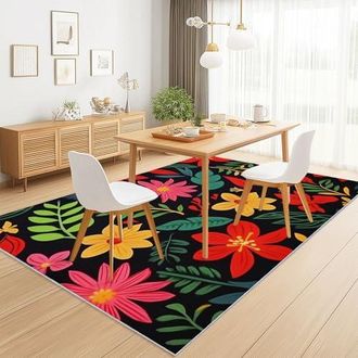Generic Sombre Lavable en Machine Tapis Salon Dessin anim&eacute; Traditionnel Floral, 160 x 230 cm Doux Tapis de Sol Pelucheux Dessous Antid&eacute;rapant, Entree Interieu