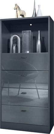 Vladon Kommode Pino V3, Made in Germany, Anrichte mit 4 Schubladen & 1 offenem Fach, Anthrazit matt/Grau Hochglanz ohne LED (56 x 125 x 36 cm)