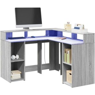 vidaXL Vidaxl - LED-Schreibtisch Grau Sonoma 130x130x91 cm Holzwerkstoff
