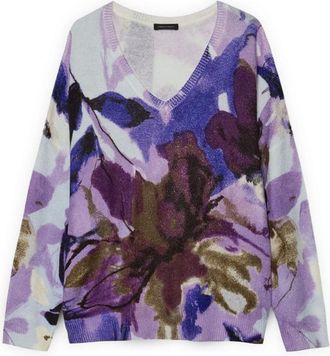Fiorella Rubino Femme, Pulls, Multicolore, Taille: 40 FR Pull &agrave; col en V avec imprim&eacute; floral int&eacute;gral