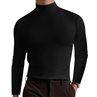 TOMWELL Rollkragenshirt Herren Basic Rollkragenpullover Slim Fit Langarmshirt Einfarbig Unterzieh Pullover A Schwarz XXL