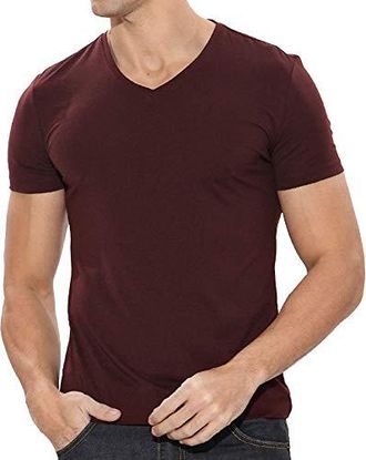 LaoZanA Maillot De Corps Homme Modal Manche Courte T-Shirts Tee Col en V Sports Fitness Haut Grande Taille Vin Rouge 3XL