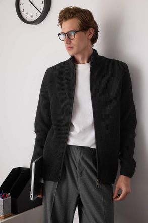 Trendyol MAN Herren Schwarz Einfarbig Lang Regular Fit Cardigans