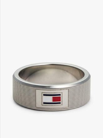 Tommy Hilfiger Bague en acier inoxydable &agrave; drapeau en &eacute;mail