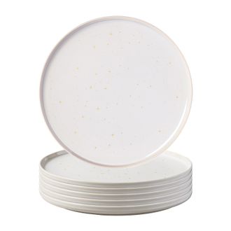 like. by Villeroy & Boch Winter Glow Speiseteller 6er Set, 27 cm, Runder Teller mit Effektglasur und Sternchen-Dekor, Premium Porzellan, Beige