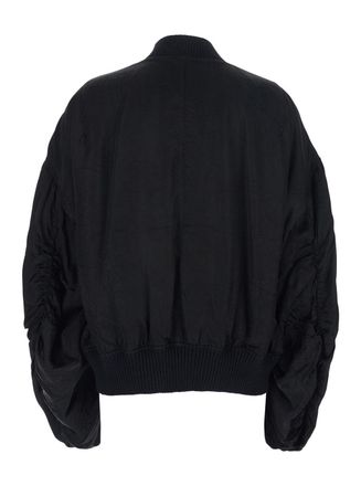 Rick Owens Womens Bomber Jacket Secchia Flight Black Ecoleather Coat