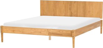Beliani Letto Matrimoniale In Legno Con Base A Doghe Piane E Testiera In Legno Marrone Chiaro 180 X 200 Cm Ambazac
