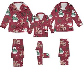 Generic Pyjama Noel Famille, Ensemble Pyjama Noël Famille Costume Maison Tenue Automne Hiver pour la Famille Assortis Noel Satin Manche Longue Impirmé de Noël