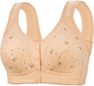 Generic Soutien-gorge de sport imprim&eacute; fin boutonn&eacute; sur le devant pour femme sans armatures avec fermeture avant, beige, XXL