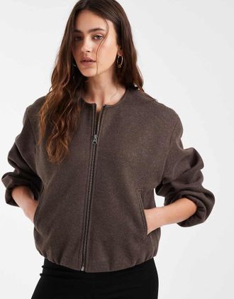 Vero Moda bomber textur&eacute; sans col en marron chocolat