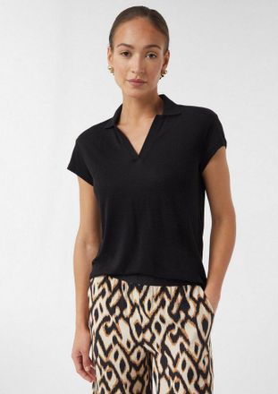 Comma Kurzarmshirt T-Shirt Jersey-T-Shirt aus Leinenmix mit Polokragen