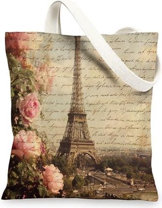 Generic Sacs fourre-tout vintage en toile à motif floral élégant, sacs de courses réutilisables, légers et lavables avec bandoulière pour salle de sport, voya