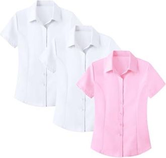 Generic Lot de 3 chemisiers &agrave; manches courtes pour femme - D&eacute;contract&eacute; - Coupe droite - Col en V - Boutonn&eacute; - Couleur unie - D&eacute;contract&eacute; - Basique - Chemise d