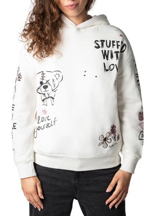 Sublevel Damen Hoodie mit Kapuze und Alloverprint white XS