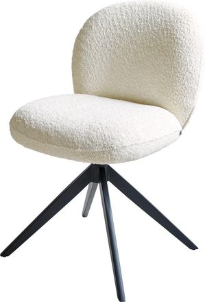 DELIFE Esszimmerstuhl Nube-Flex Kreuzgestell breit Schwarz Bouclé Weiß 360° drehbar Taschenfederkern